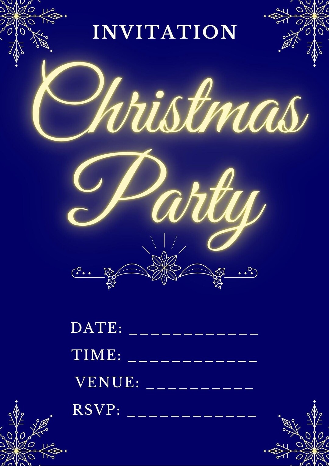 Christmas Party Invite Template, Navy & Gold - Etsy
