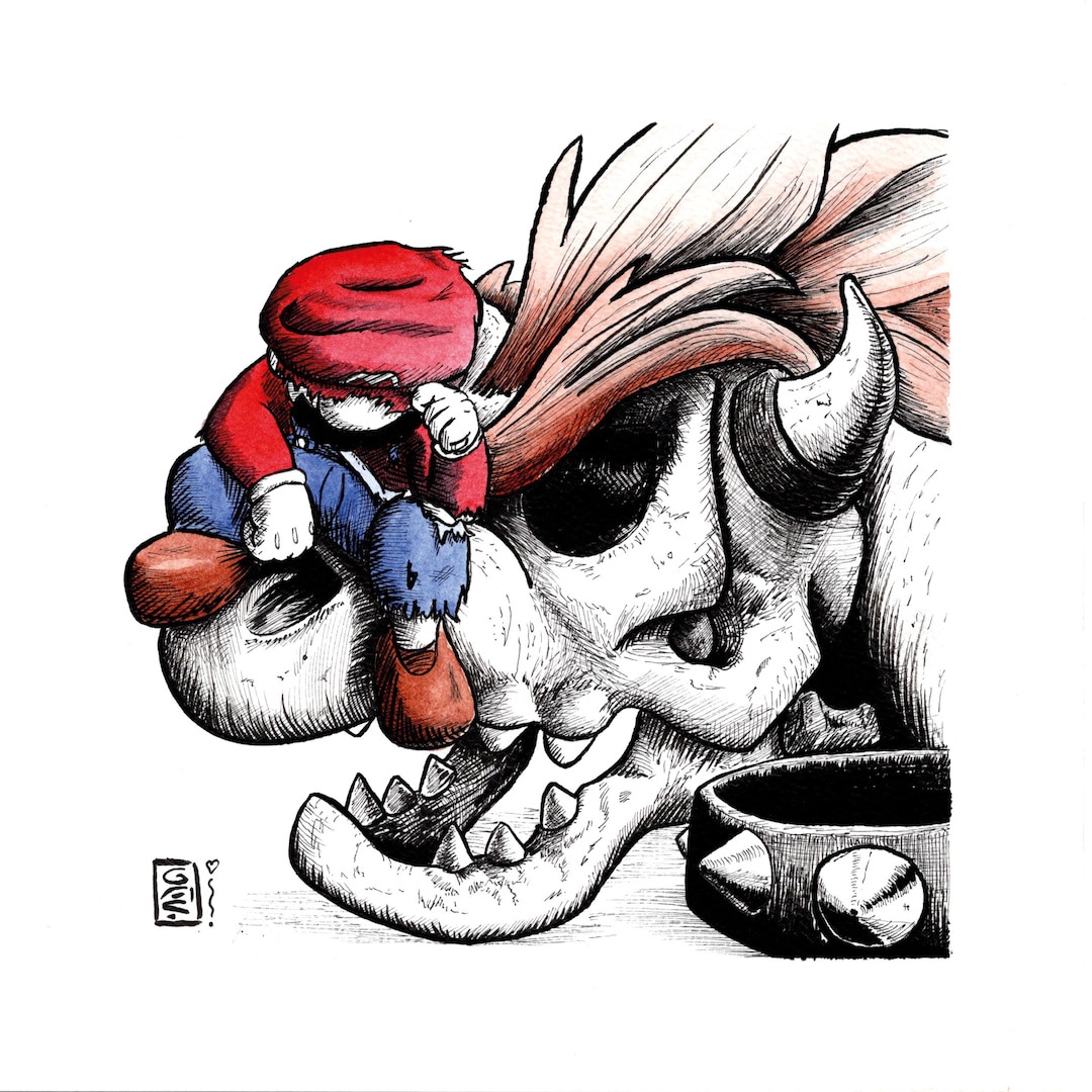 Mario and Bowser's Skull Poster - Sad Game Over Illustration - Dark ...