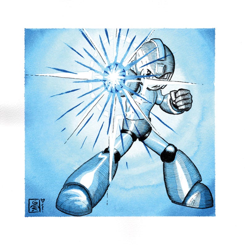 Megaman Blast Poster - Retro Gaming Illustration - Geek and Video Game ...