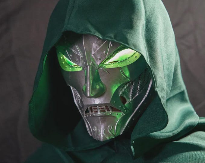 Marvel Dr Doom Cosplay Armor Mask : Illuminated Green Eyes - Adult ...