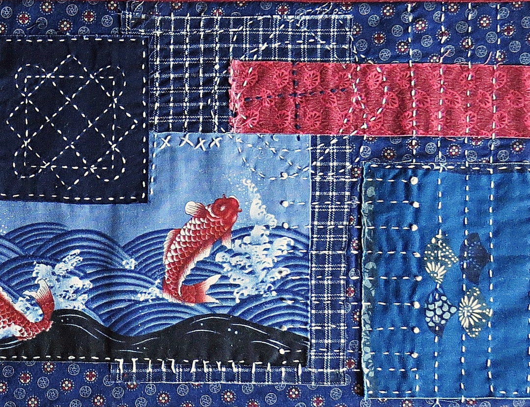 Sashiko TABLE RUNNER Boro Japanese Designed Mended Pieced Patchwork 22. ...