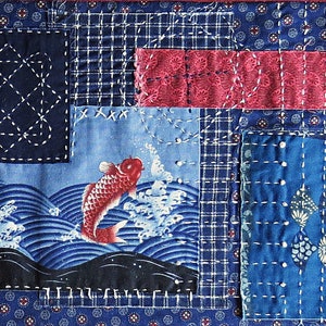 Sashiko TABLE RUNNER Boro Japanese Designed Mended Pieced Patchwork 22. ...