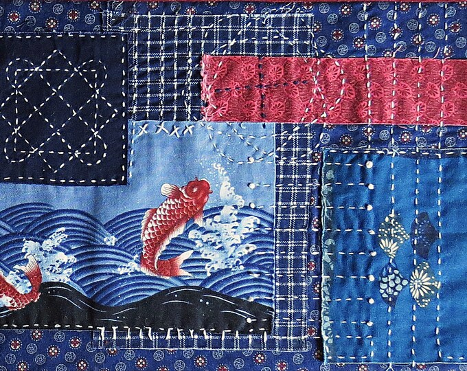Sashiko TABLE RUNNER Boro Japanese Designed Mended Pieced Patchwork 22. ...