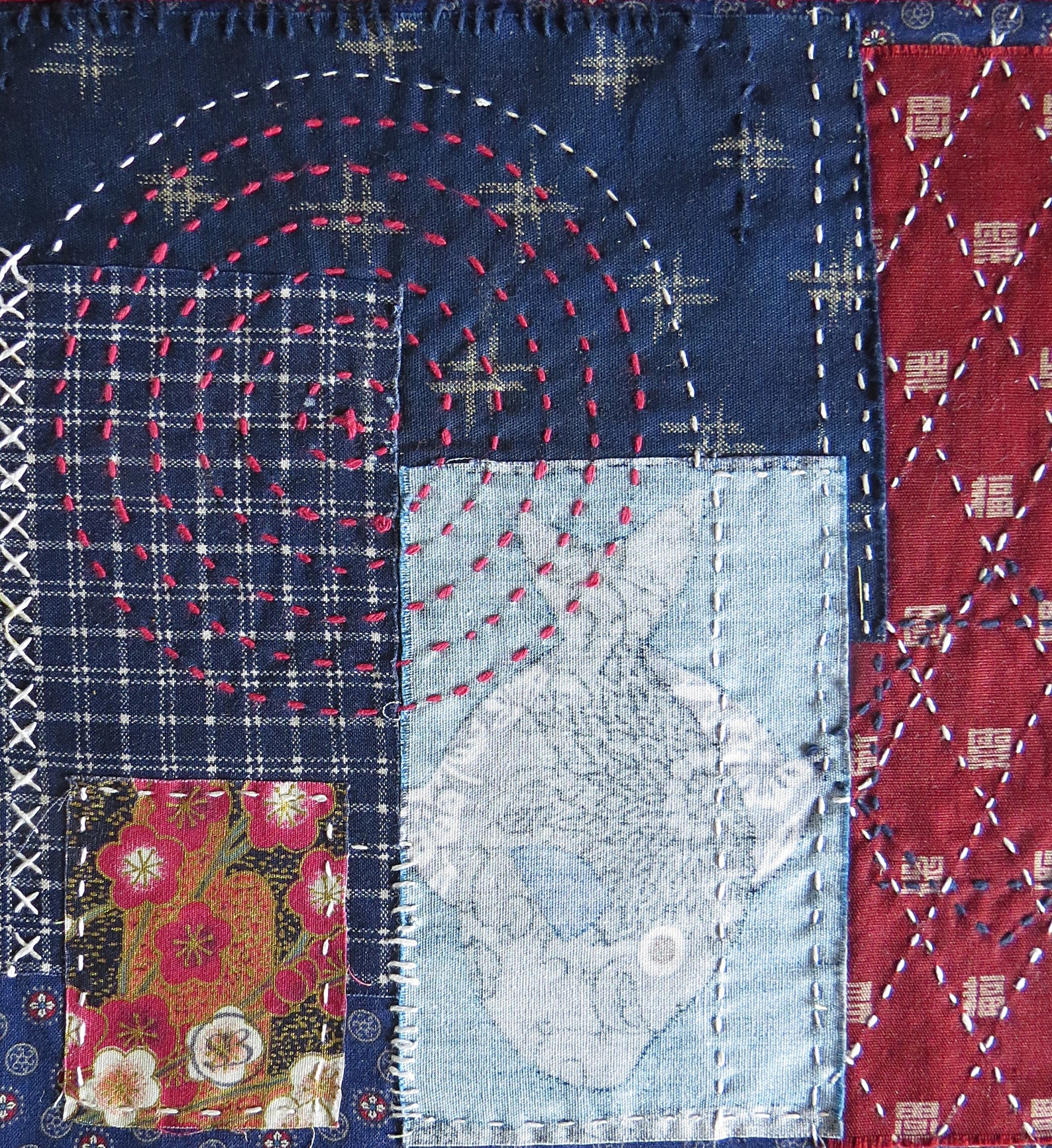 Sashiko TABLE RUNNER Boro Japanese Designed Mended Pieced Patchwork 22. ...