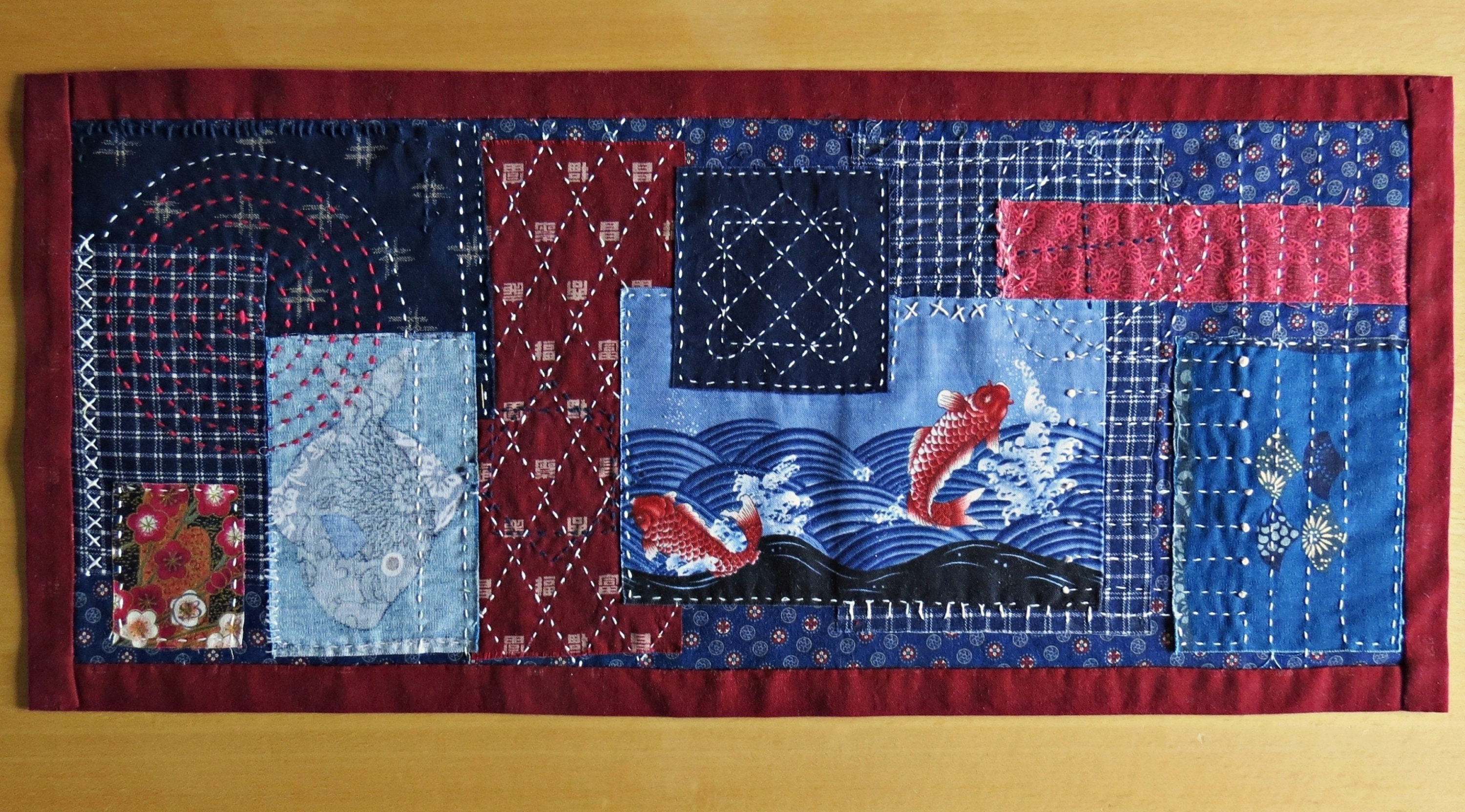 Sashiko TABLE RUNNER Boro Japanese Designed Mended Pieced Patchwork 22. ...