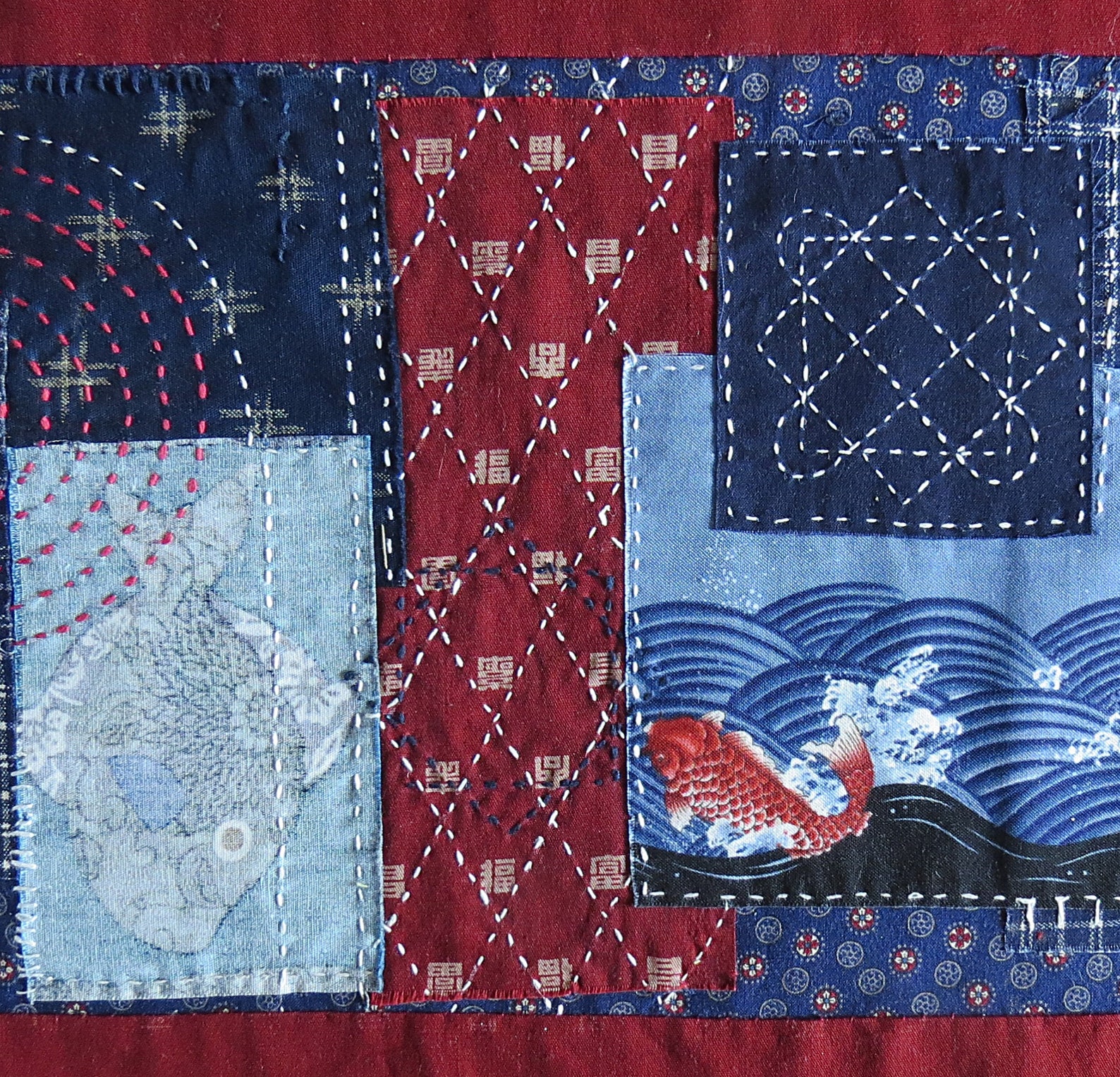 Sashiko TABLE RUNNER Boro Japanese Designed Mended Pieced Patchwork 22. ...