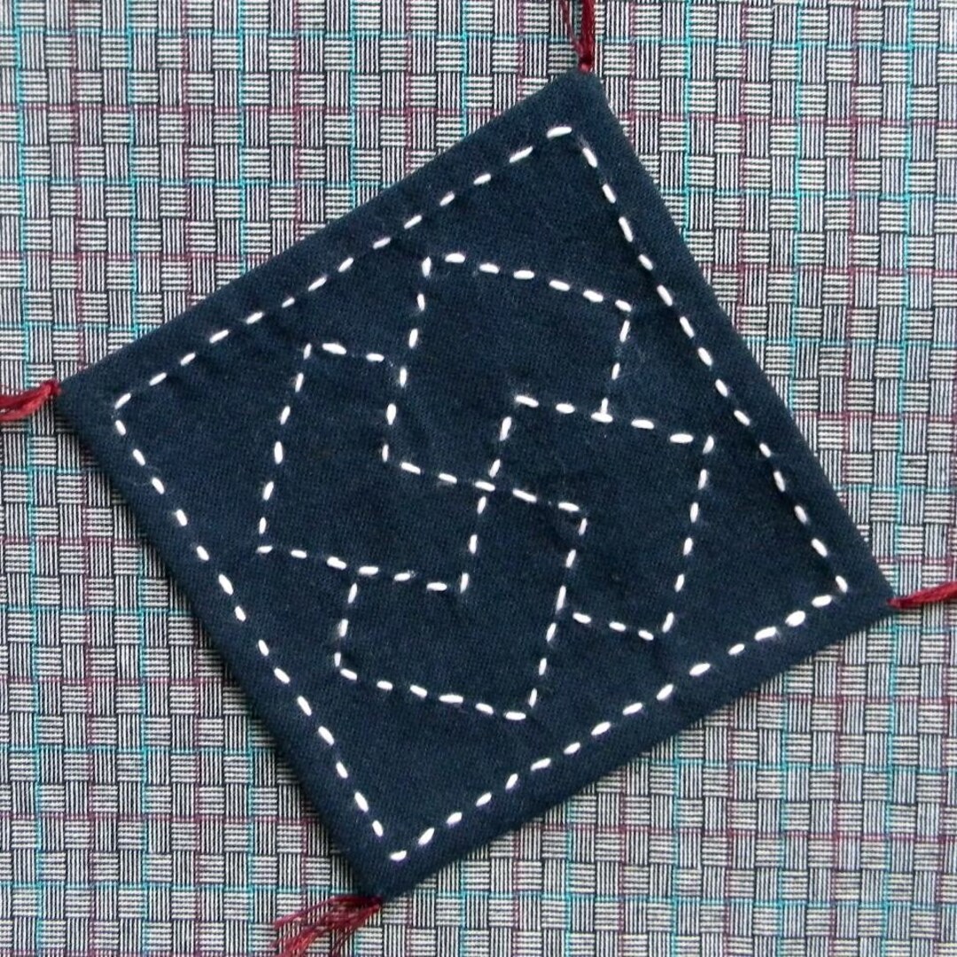 Set of 4 Sashiko Coasters CARDTRICK Slow Stitching Indigo Blue With Red ...