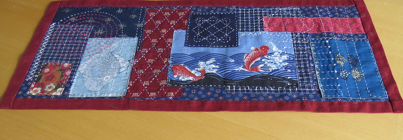 Sashiko TABLE RUNNER Boro Japanese Designed Mended Pieced Patchwork 22. ...