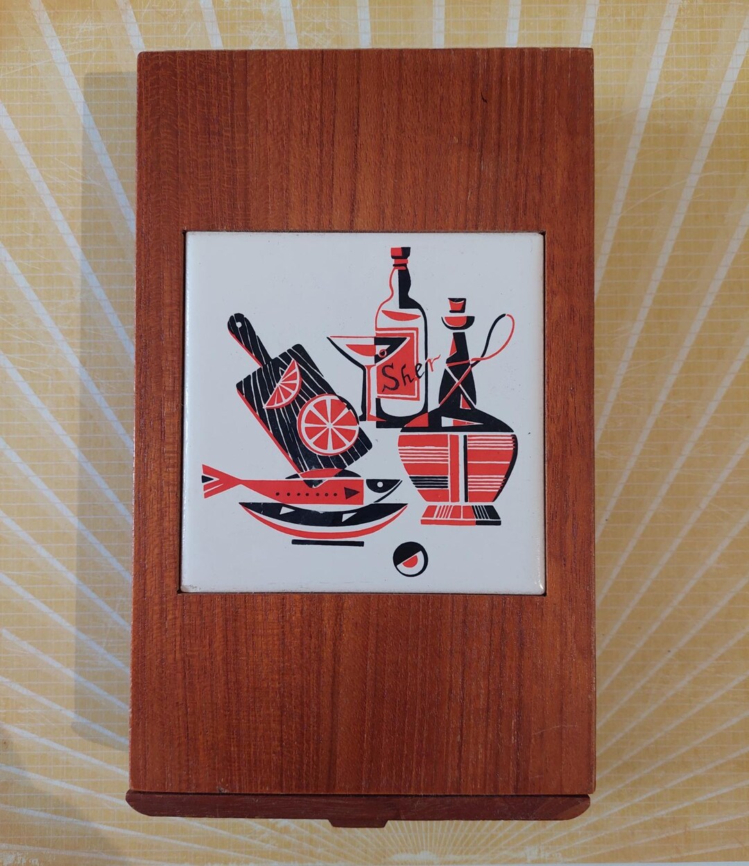 Vintage Retro Wood and Tile Cheese Board With Drawer for Utensils. - Etsy