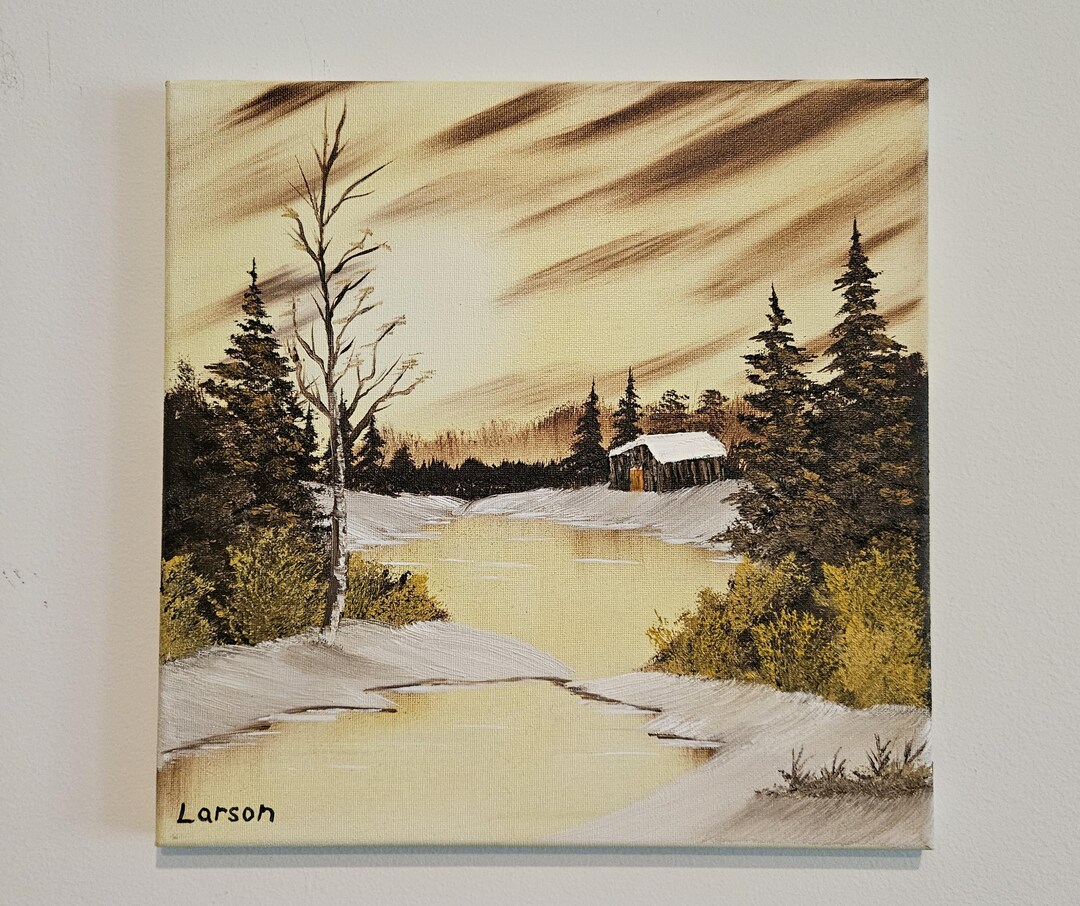 Golden Glow Original Oil Paining Bob Ross Style 12x12 Inch - Etsy