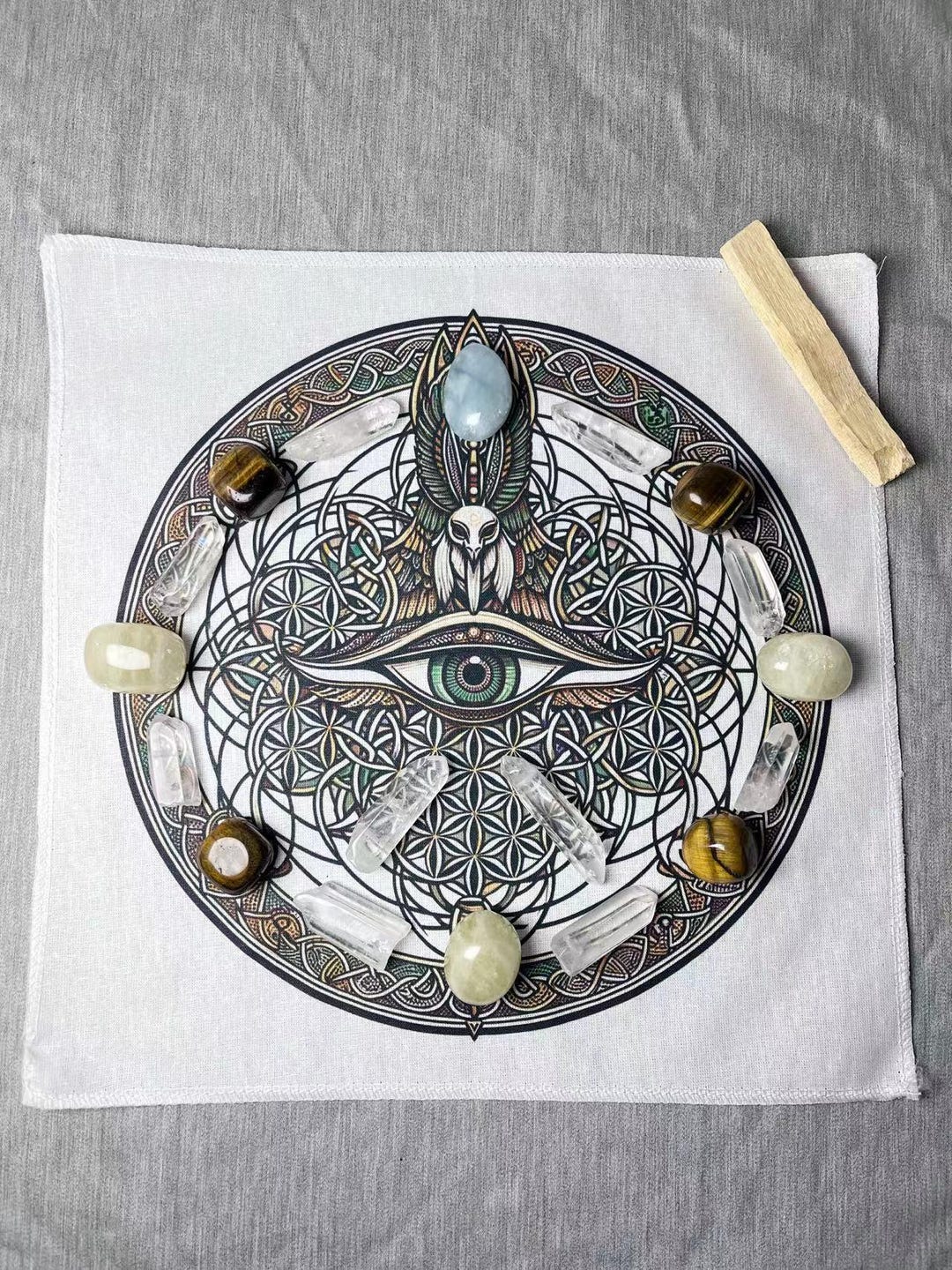 Eye of Horus Crystal Grid Set - Aquamarine, Tiger's Eye, Protection ...