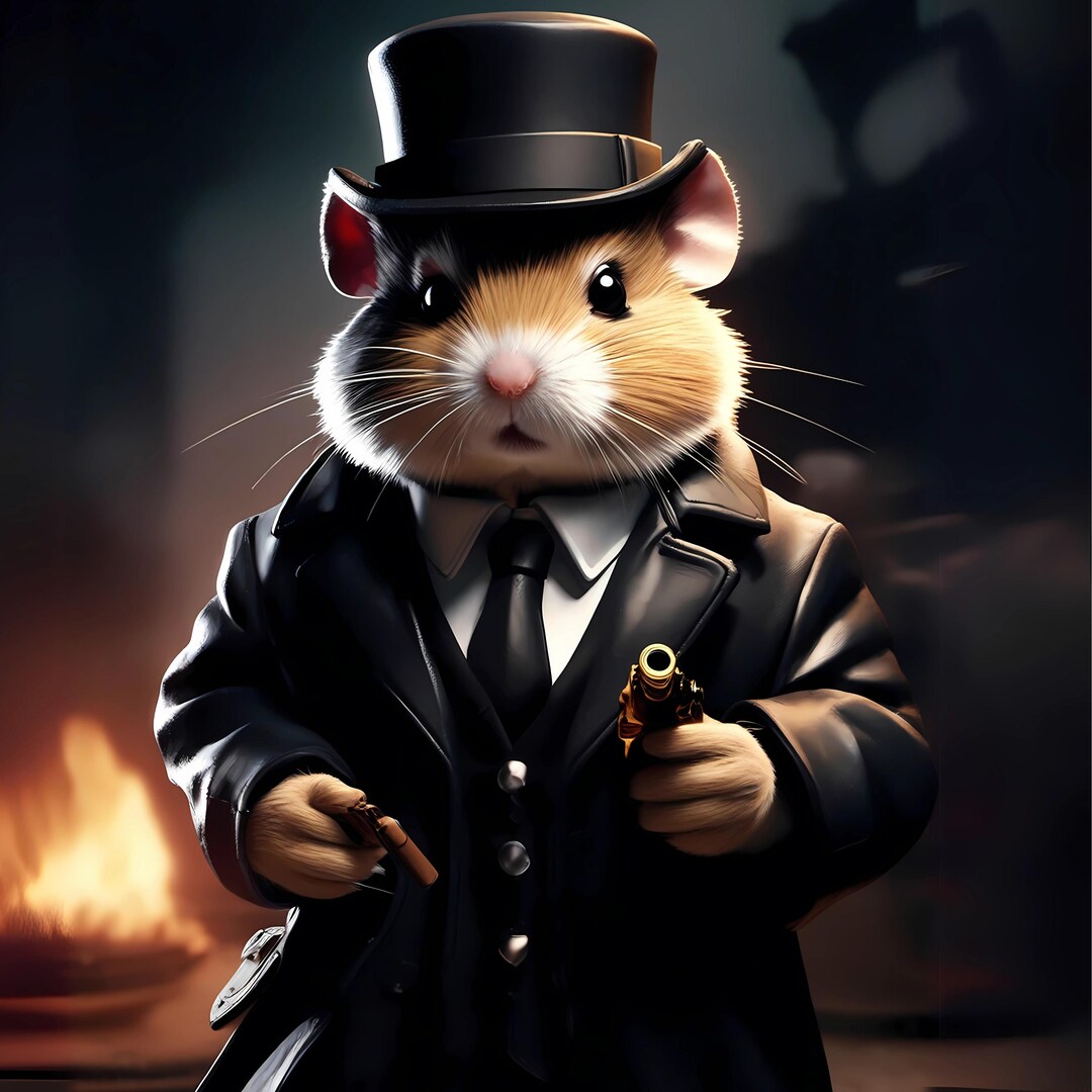 Custom Hamster Portrait From Photo, Gangster Hamster, Tiny Pet ...