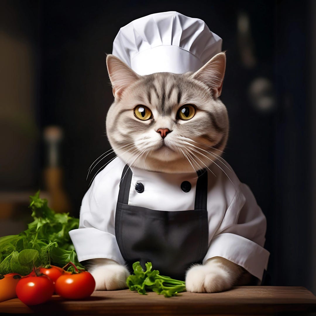 Chef Cat Portrait, Custom Chef Pet Portraits From Photo, Funny Kitchen ...