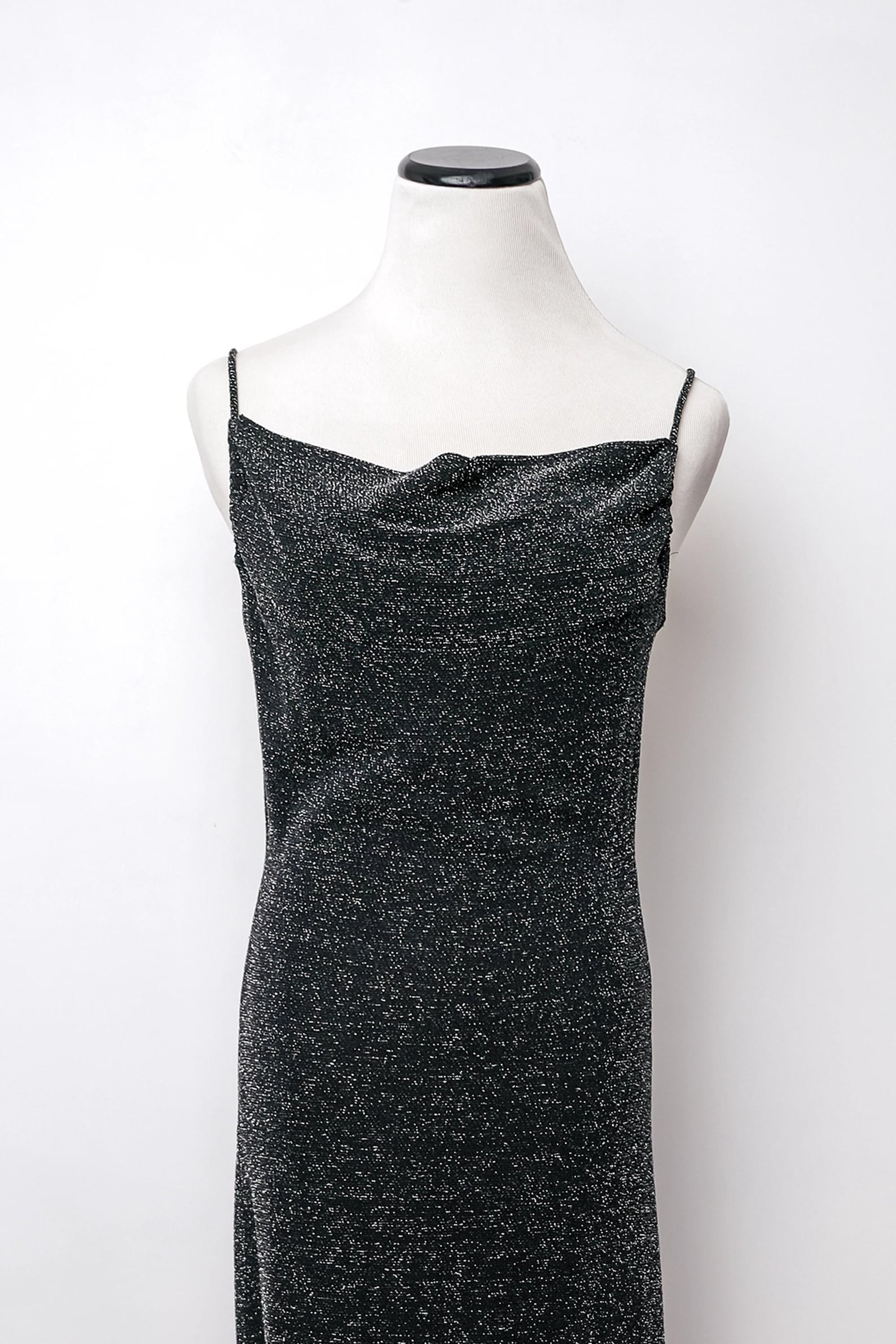 Studio Nite Sparkly Black Strappy Maxi Evening Dress US 8, 90's Glitter ...