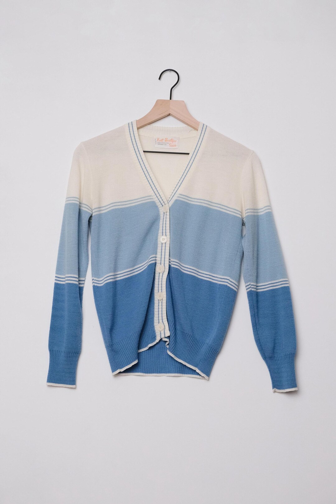 70’s Tennis Cardigan Baby Blue Ivory Colorblock US 6, Knit Boutique for ...