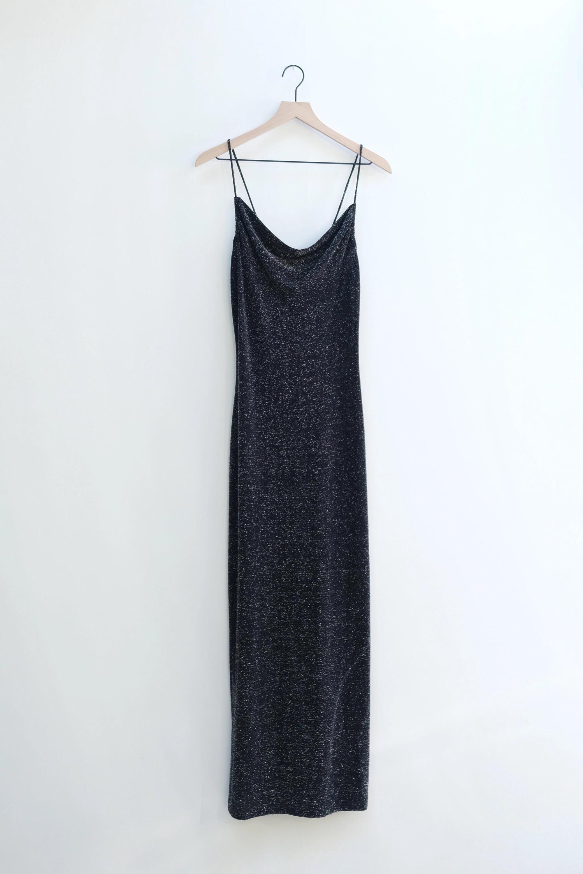 Studio Nite Sparkly Black Strappy Maxi Evening Dress US 8, 90's Glitter ...
