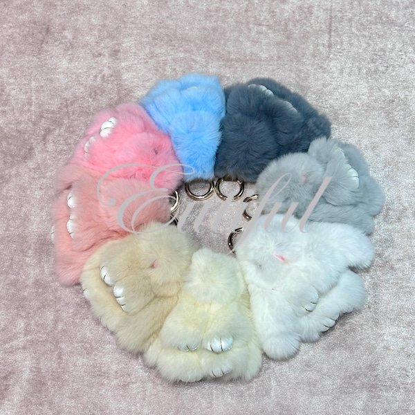 Rabbit Fur Bunny Keychain - Etsy