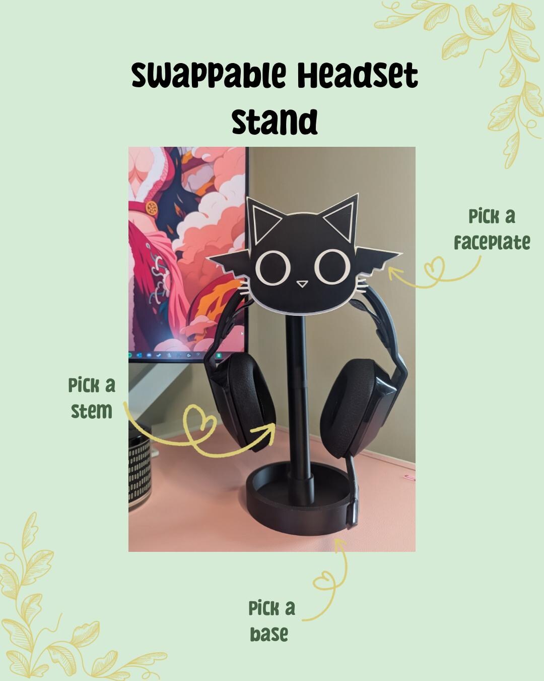 Spooky Cat Swappable Headset Stand - Etsy