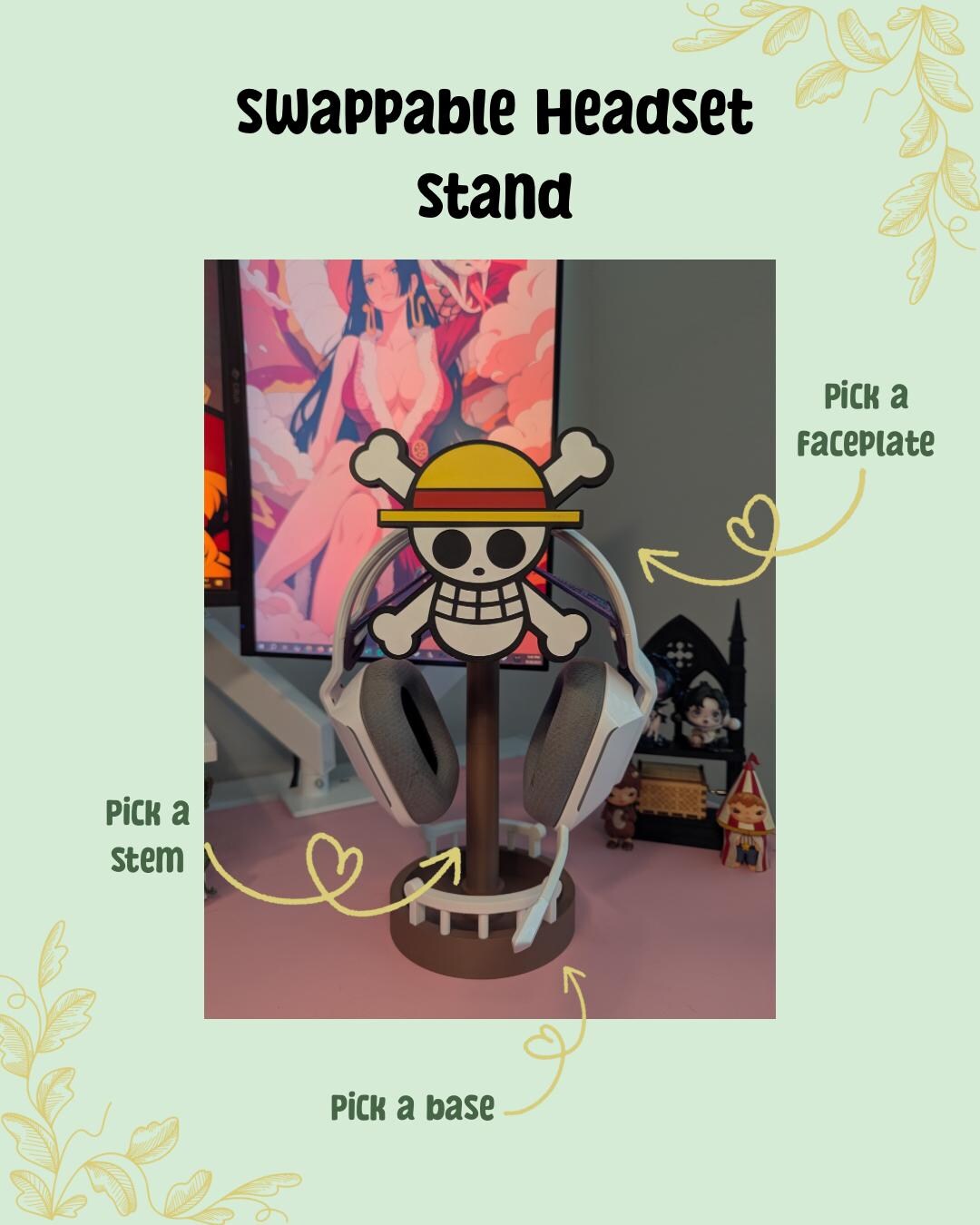 Straw Hat Jolly Roger Swappable Headset Stand - Etsy