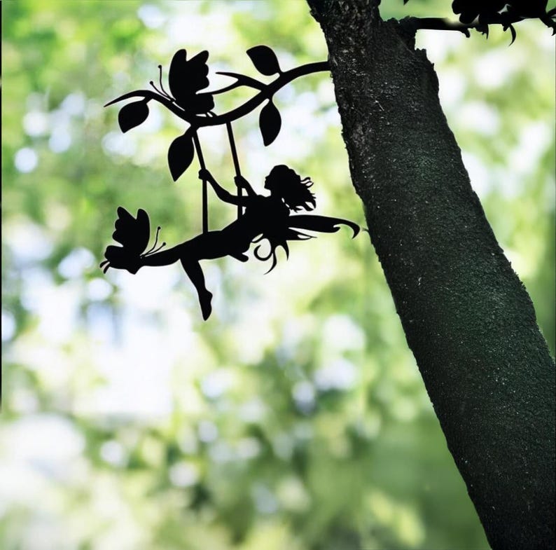 Metal Fairy Key Tree Stake – Silhouette Fairy Decor, Garden Metal Art ...
