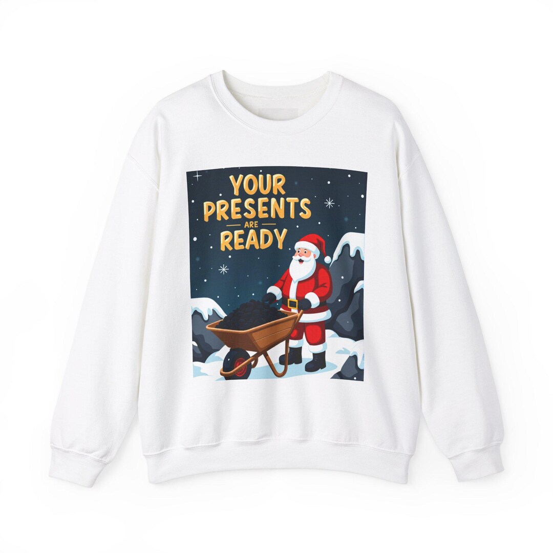 Christmas Santa Coal Wheelbarrow Sweatshirt, Funny Holiday Crewneck ...