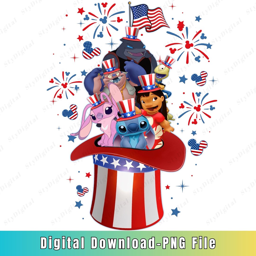 Buy Lilo & Stitch 4th of July PNG, American Themed Digital Character ...