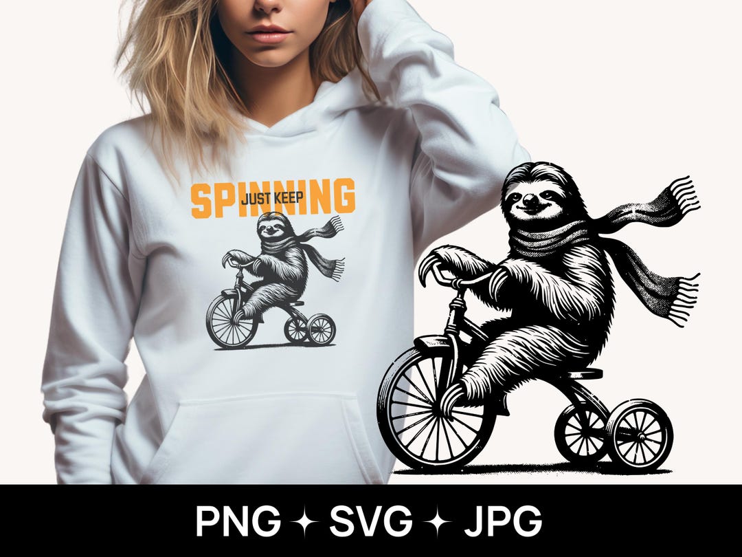 Sloth Cycling PNG SVG JPG, Animal Lover Instant Digital Download, Sloth ...