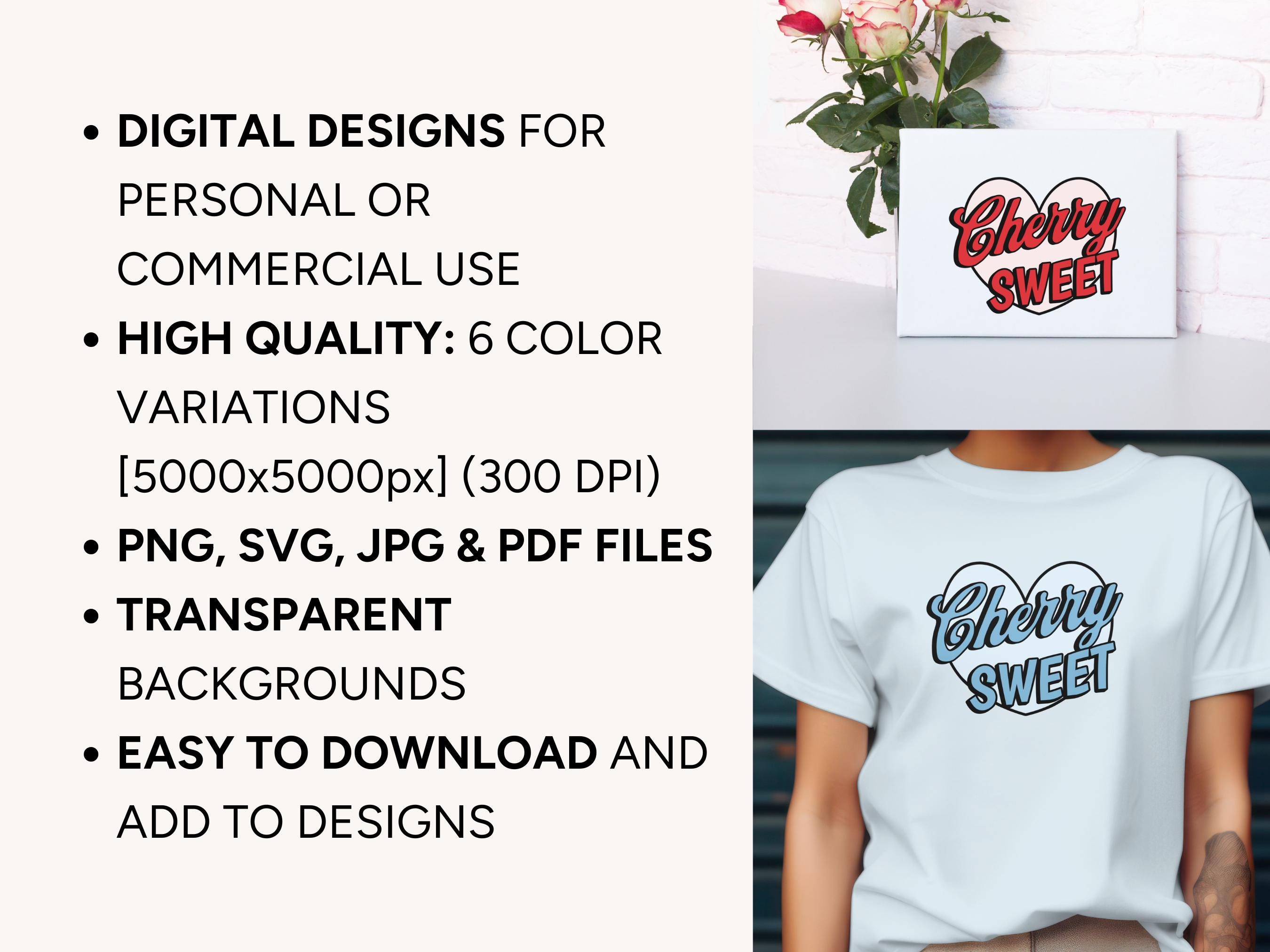 Valentine's Day Cherry Heart PNG SVG Jpg Pdf, Vday Digital Design ...