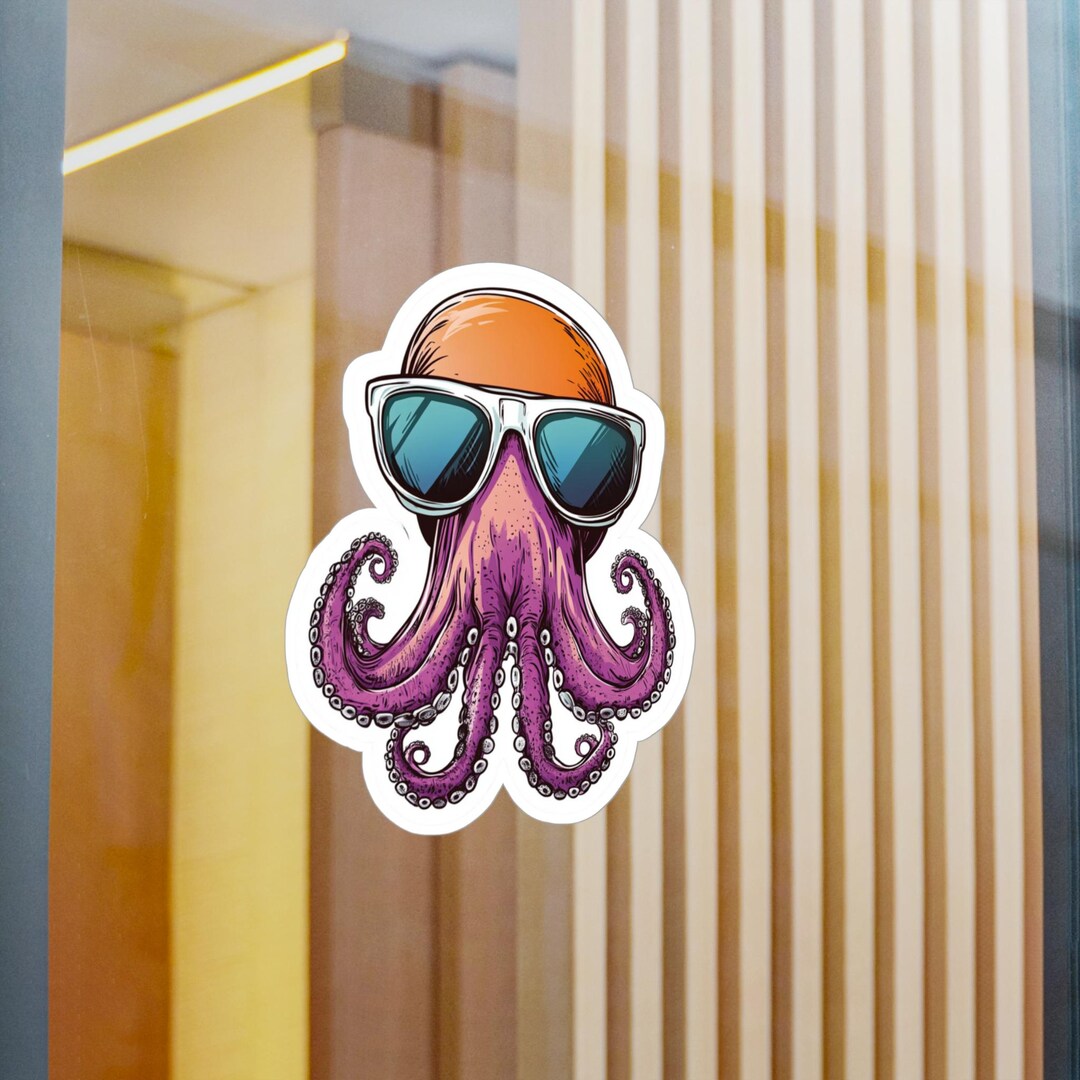 Octopus Wearing Sunglasses Kiss-cut Vinyl Decal, Sticker, Laptop Decal ...