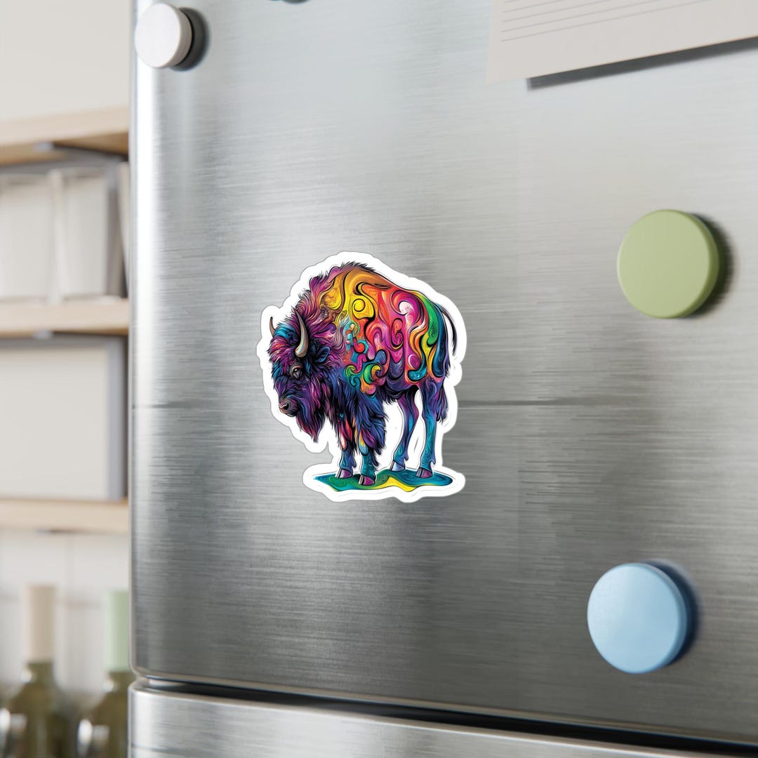 Psychedelic Rainbow Bison Sticker | Kiss-cut Vinyl Decal - Etsy