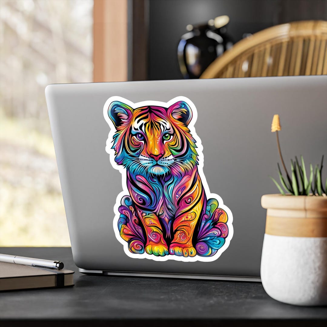 Colorful Tiger Sticker, Vinyl Decal Set, Animal Lover Gift, Car Laptop ...