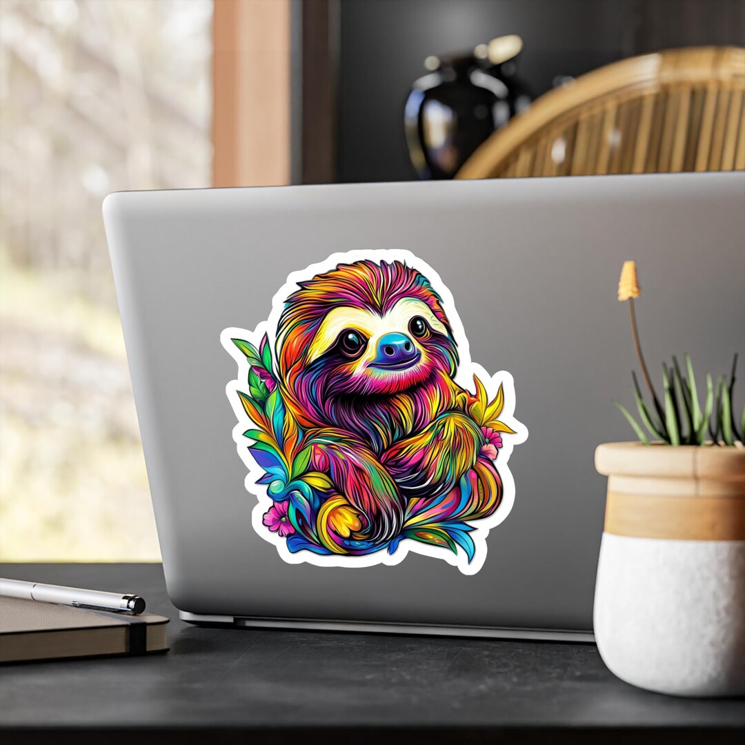 Sloth Sticker, Cute Animal Decal, Colorful Laptop Decor, Waterproof ...
