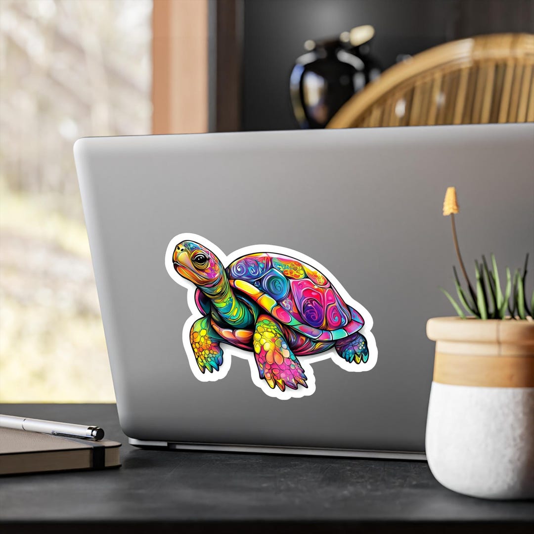 Vibrant Tortoise Vinyl Sticker – Colorful Laptop & Water Bottle Decal ...