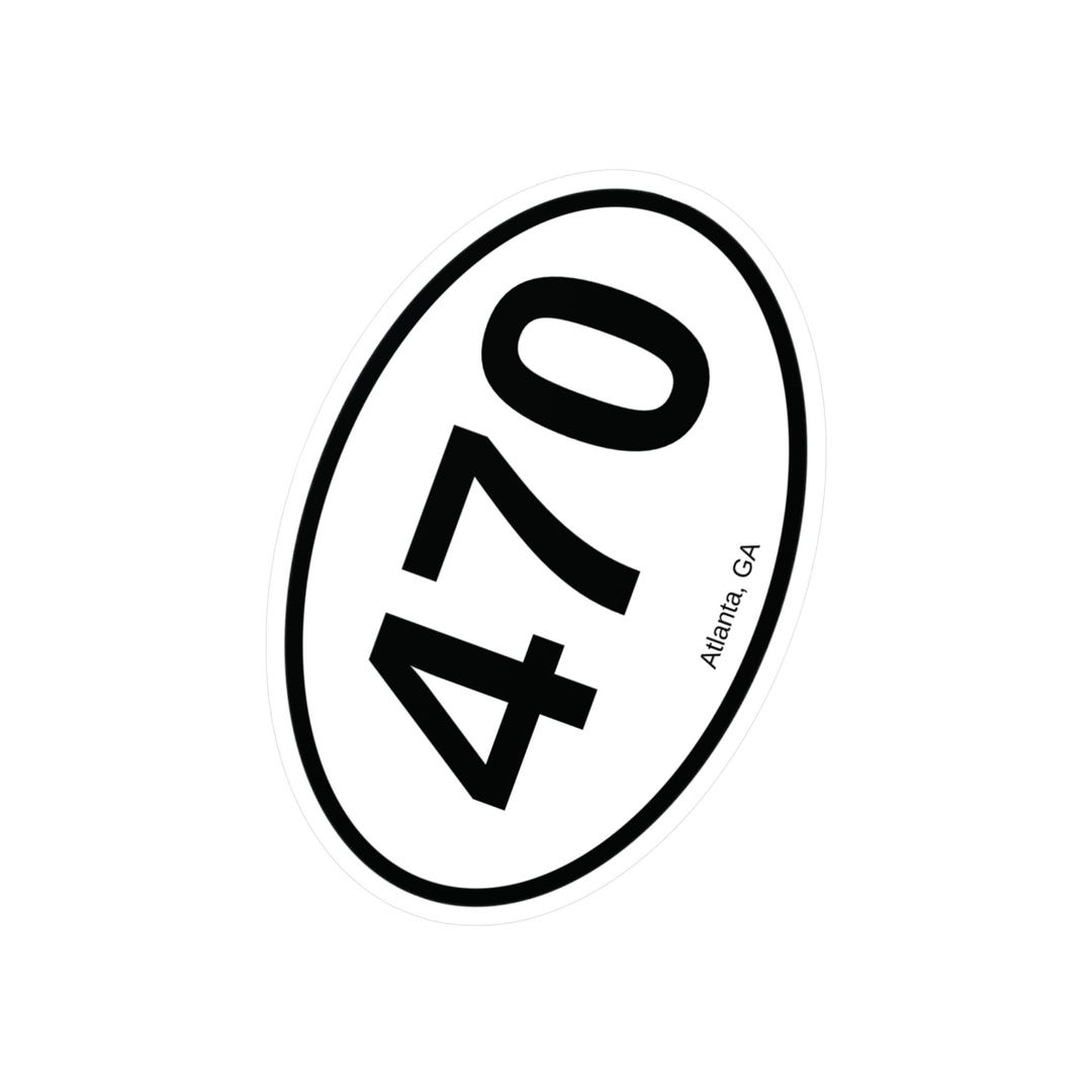 Atlanta, Georgia 470 Area Code Sticker - 5x3.25 Euro Oval Black and ...