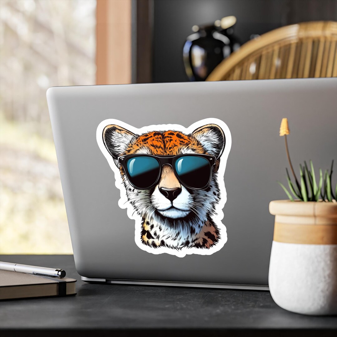Cheetah Sunglasses Decal Sticker, Leopard Print Laptop Decal, Animal ...