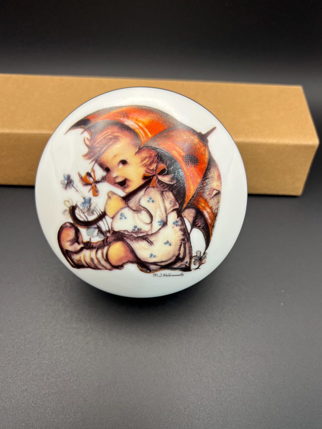 MJ Hummel Umbrella Girl Porcelain Trinket Box Gold Trim, Germany ...