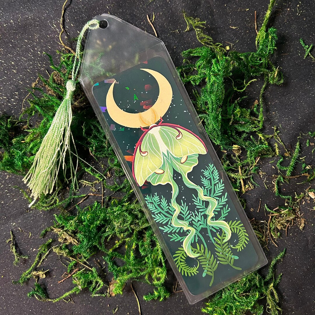Luna Moth Bookmark | Holographic | Double-sided | Witchy Reading ...