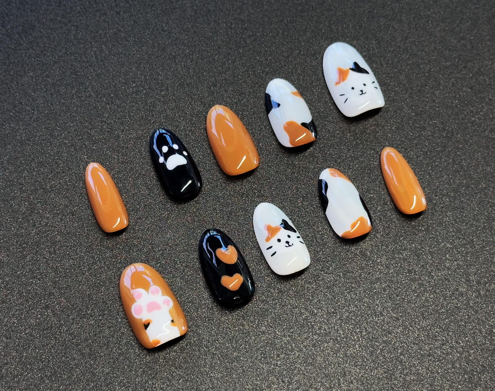 Hand-painted Cat Lover Press on Nails – Kawaii Calico Cat & Paw Print ...