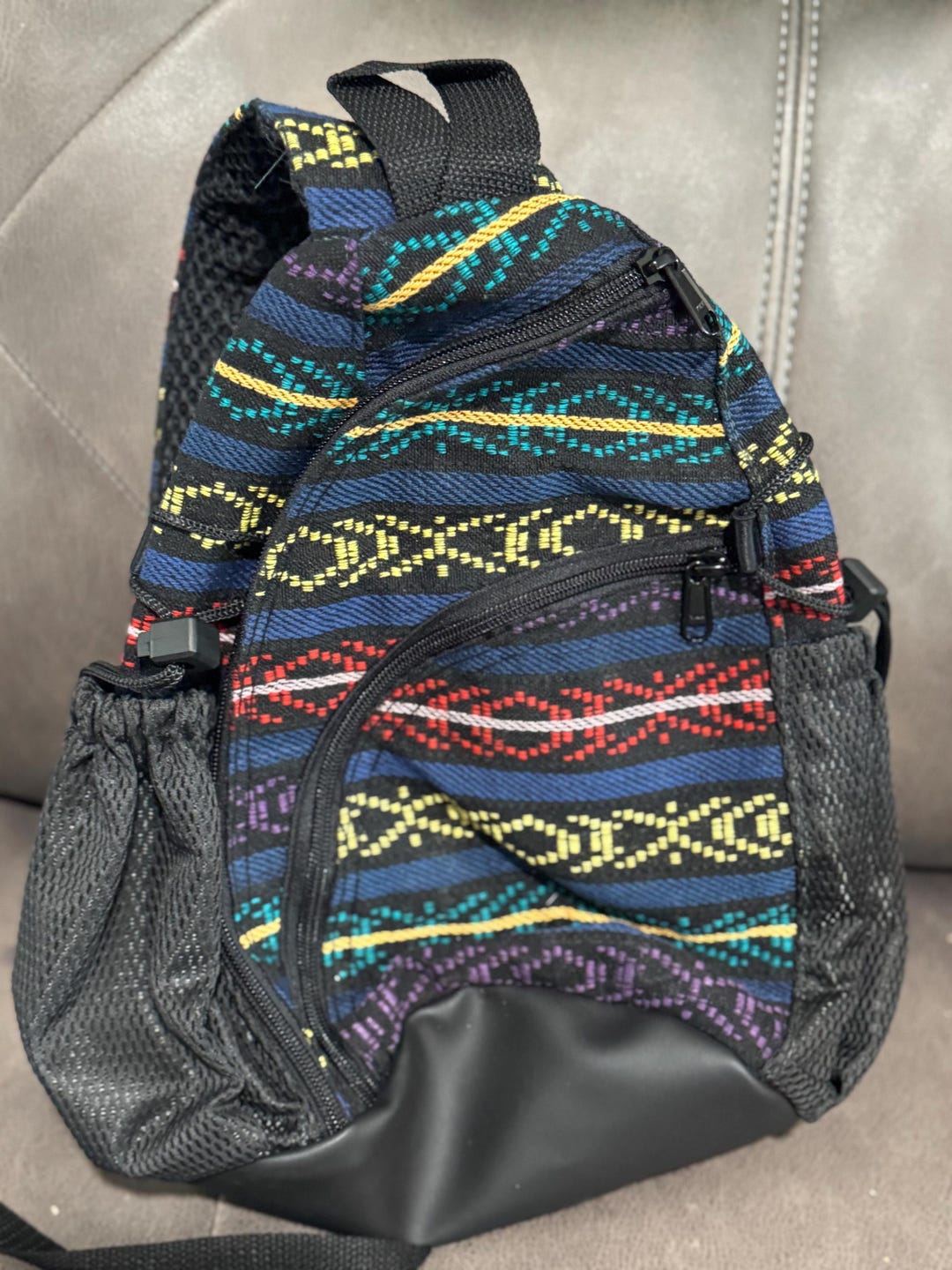 Handmade Single-strap Backpack Blue/yellow/red | Honduran Artisan Made ...