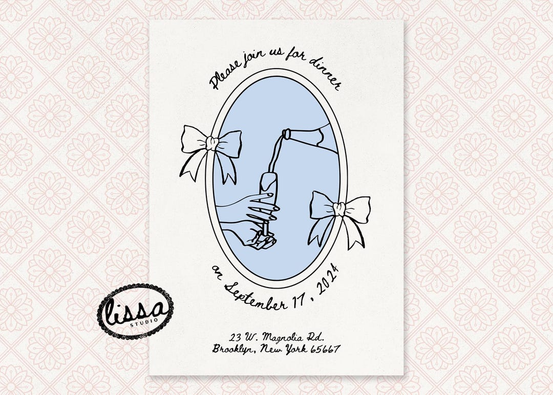 Minimalist Dinner Party Invitation Template | Minimalist Blue Line Art ...