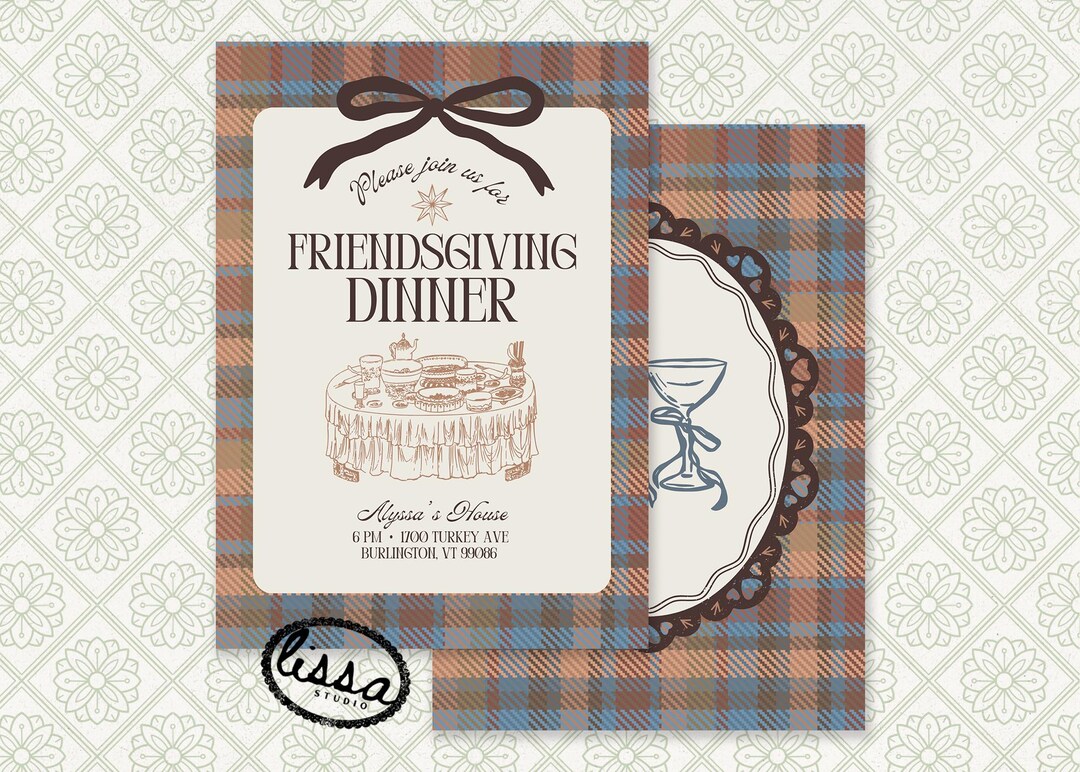 Cozy Friendsgiving Dinner Invitation Template | Fall Plaid Dinner ...