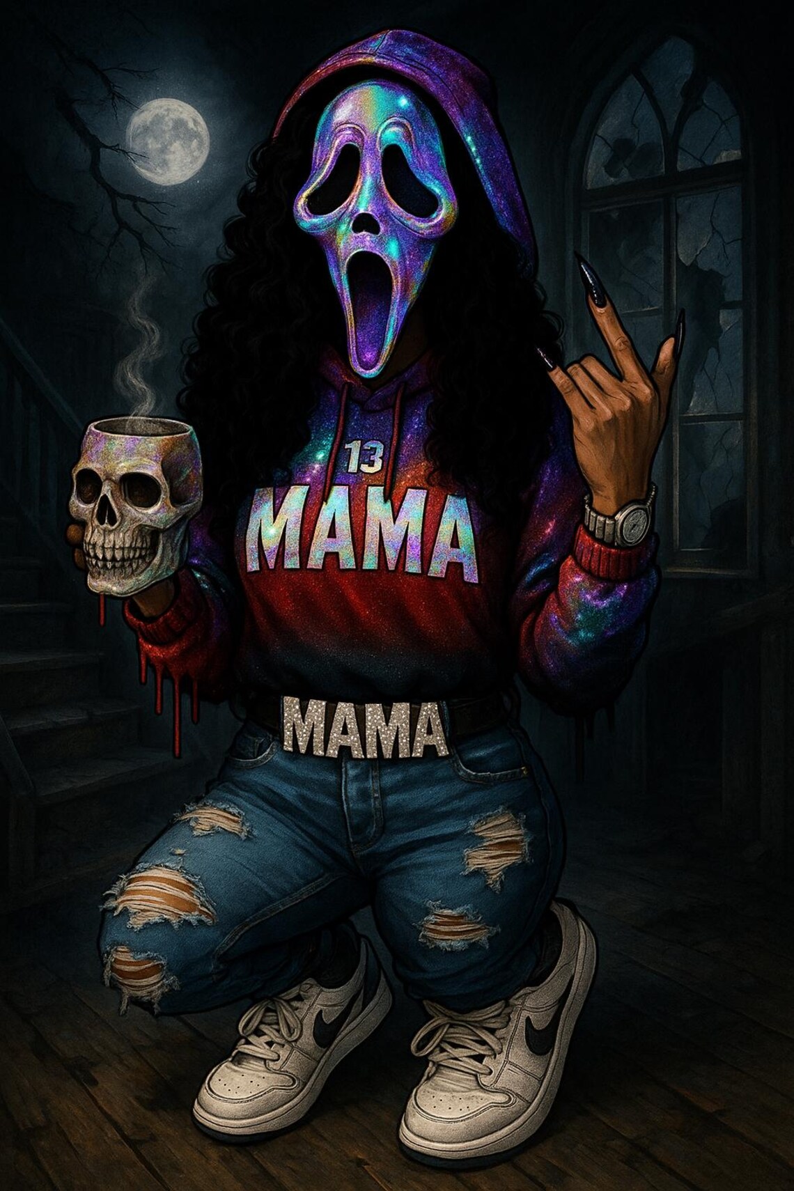Spooky Mama PNG – Holographic Scream Mask Graphic (digital Download ...