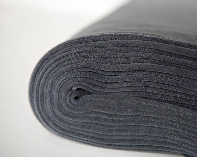 Grey Velour Fabric in Organic Cotton. Dark Grey, Solid Grey Velour ...