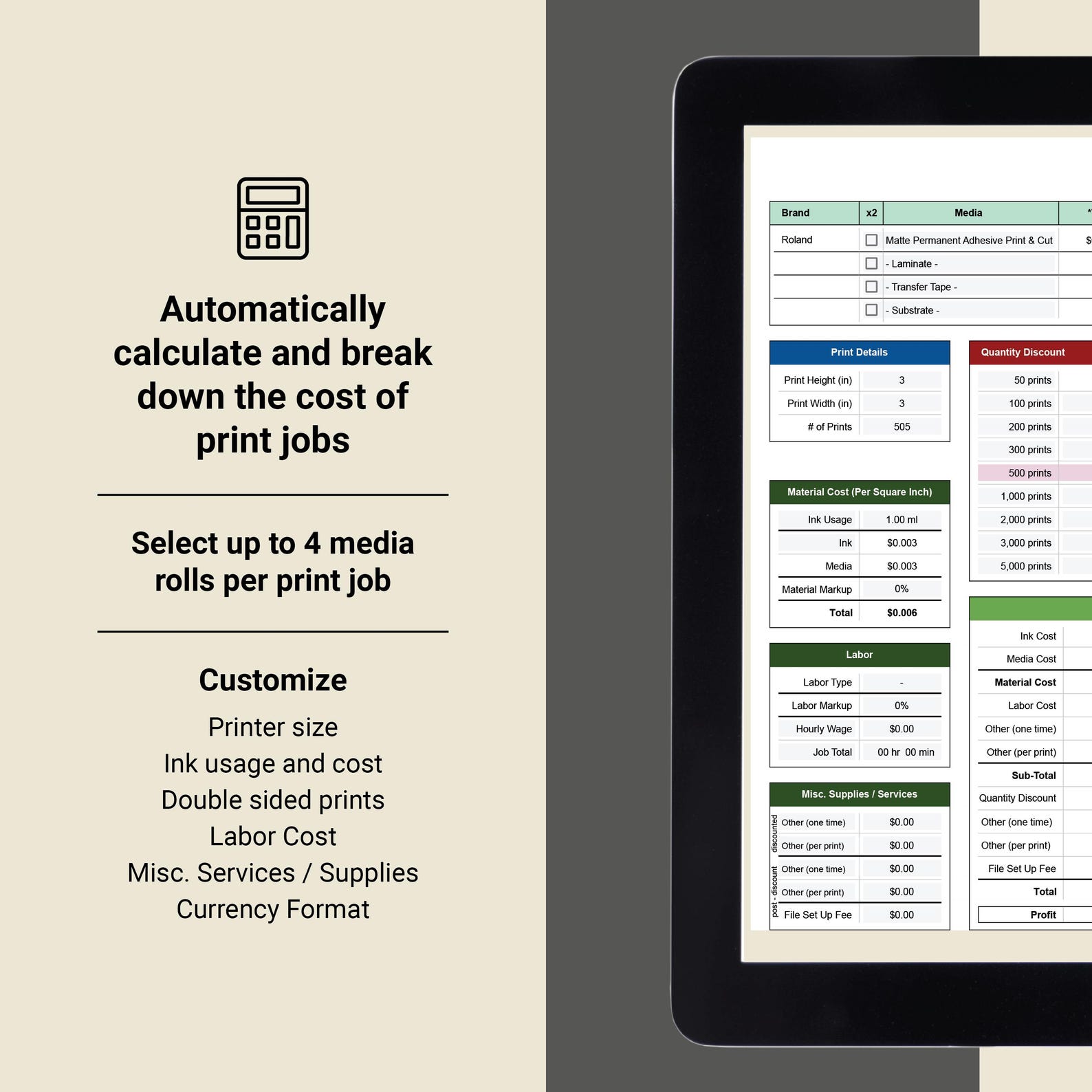 Wide Format Printing Price Calculator: Customizable Spreadsheet ...