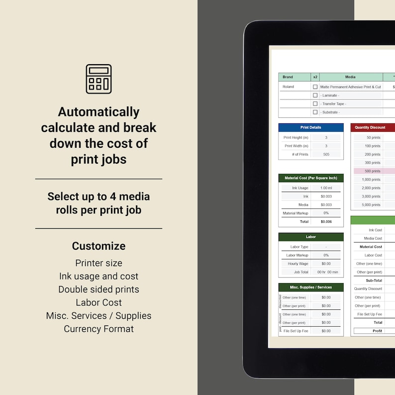 Wide Format Printing Price Calculator: Customizable Spreadsheet ...