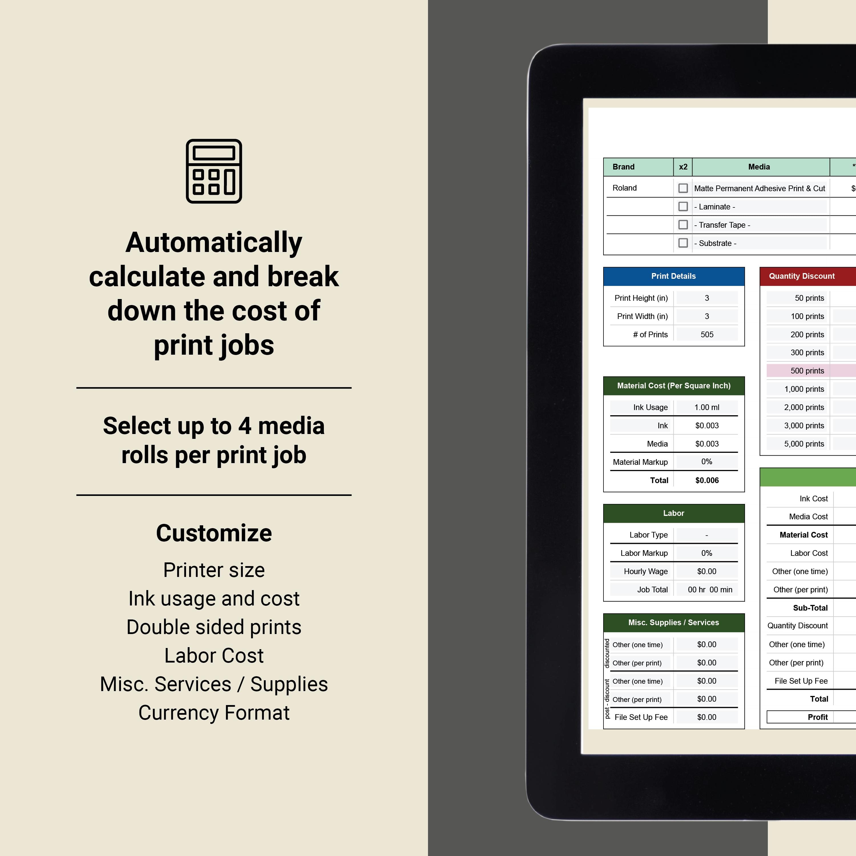 Wide Format Printing Price Calculator: Customizable Spreadsheet ...