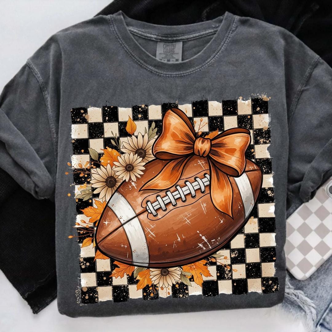 Fall Checker Football PNG | Game Day Sublimation Design | Boho Floral ...