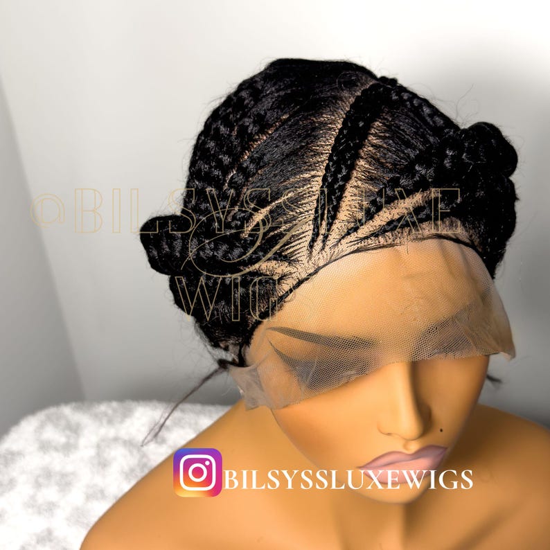 Cornrow Braided Wig Full Lace, Black Cornrow Wig, Braided Bun Wig - Etsy