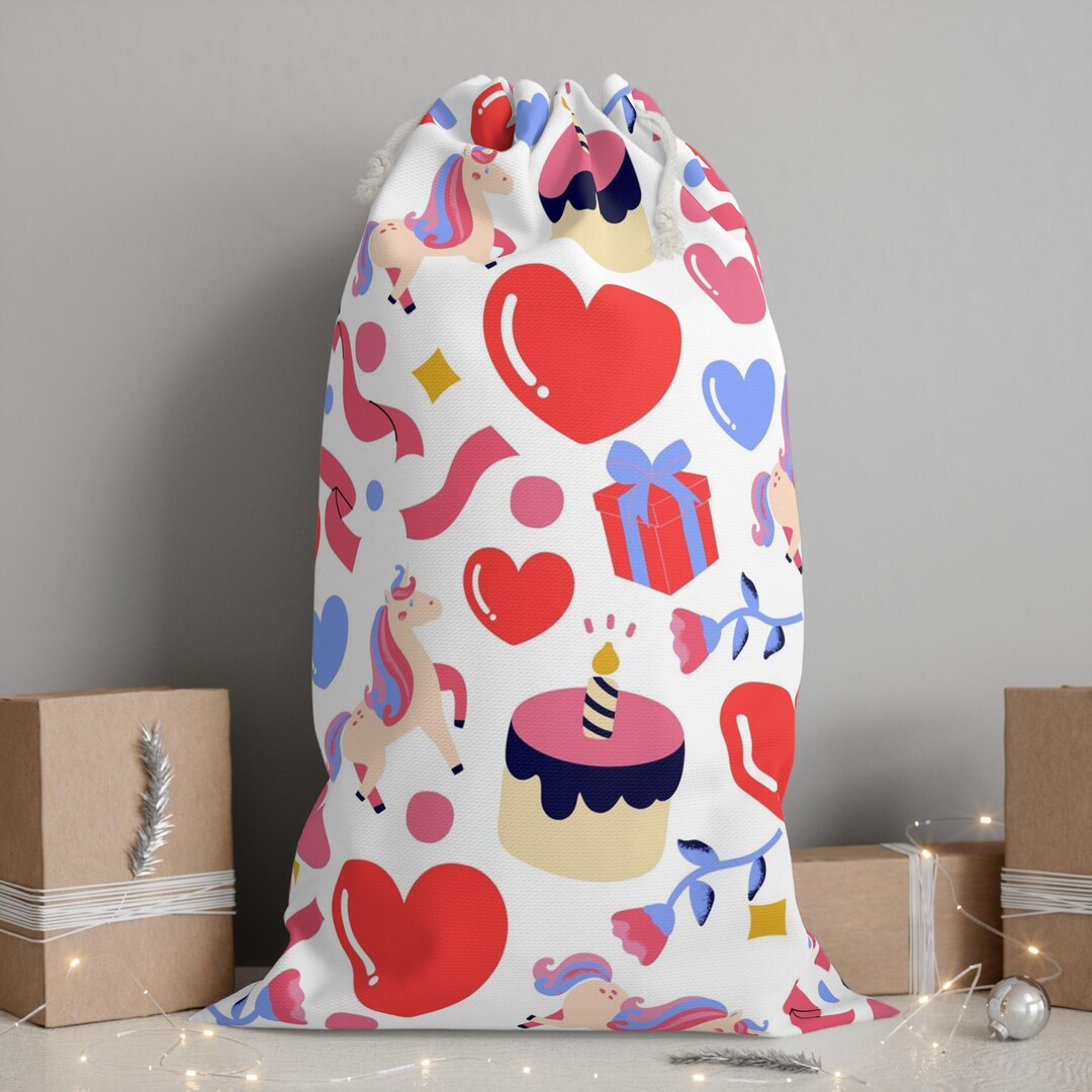 Pink Unicorn Lover Birthday Sack, Flower Cake Gift Bag, Large ...