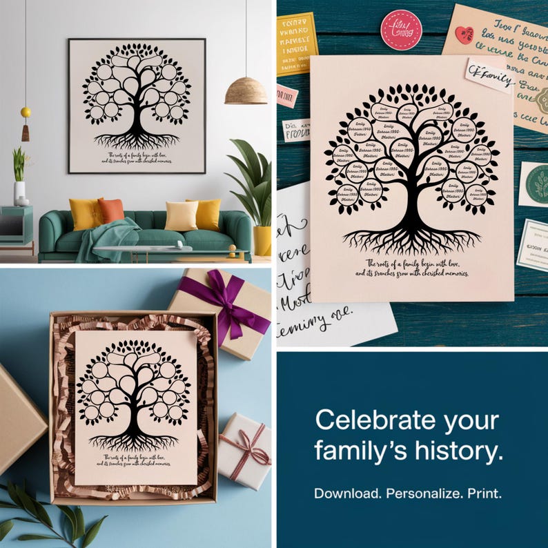 Custom Family Tree Design | Roots and Memories Art | Ancestry Digital ...